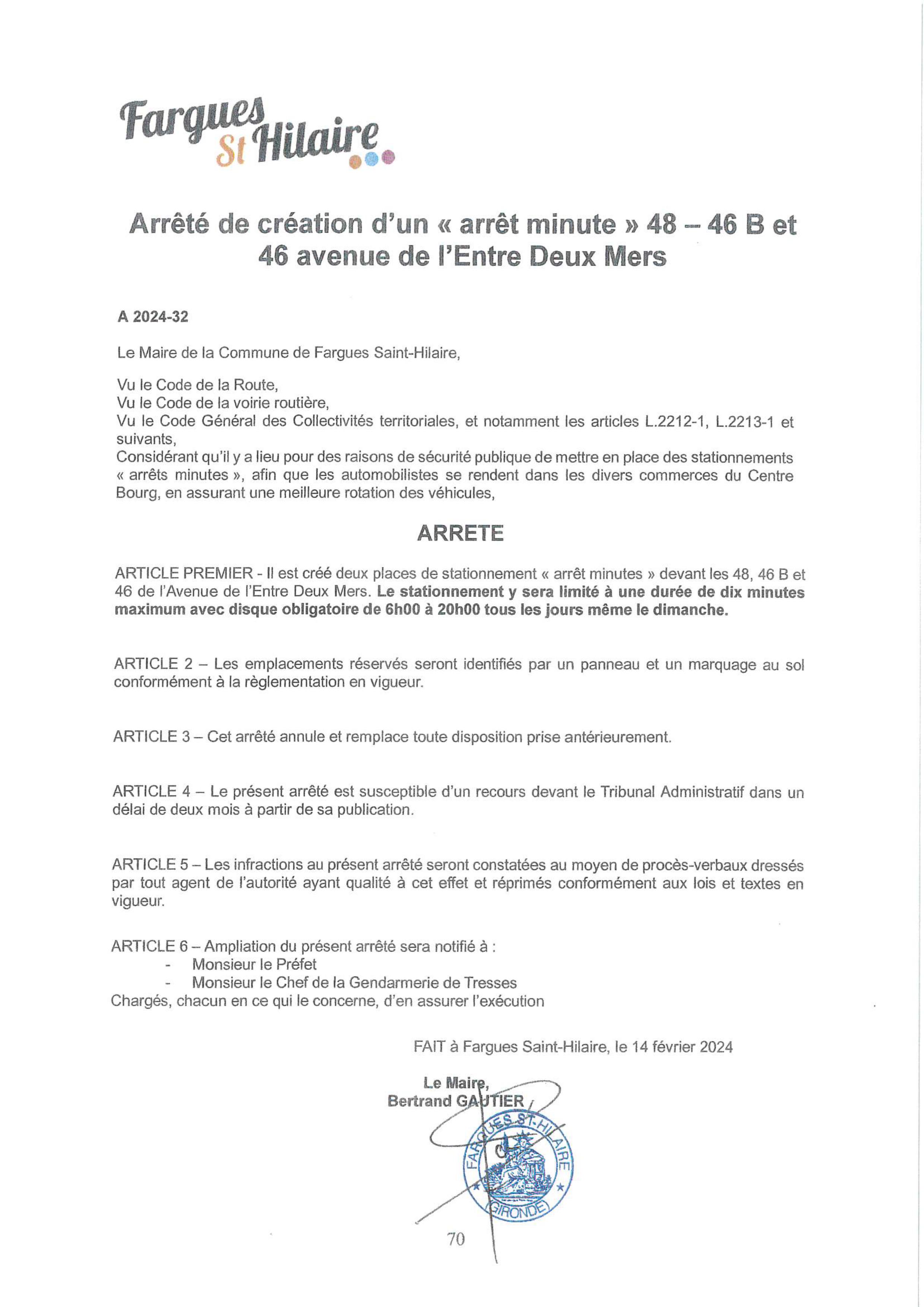 Création d'un "arrêt minute" - Mairie de Fargues